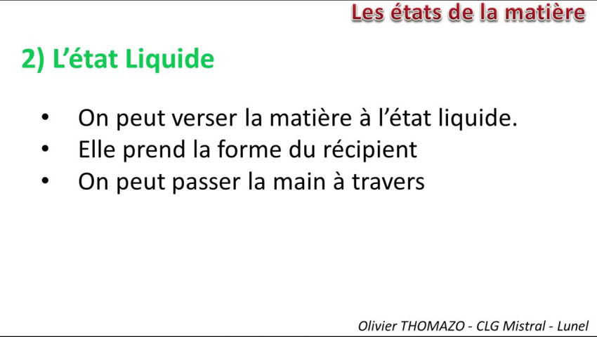 Point COURS : Les états de la matière - collège - Sciences & Technologies