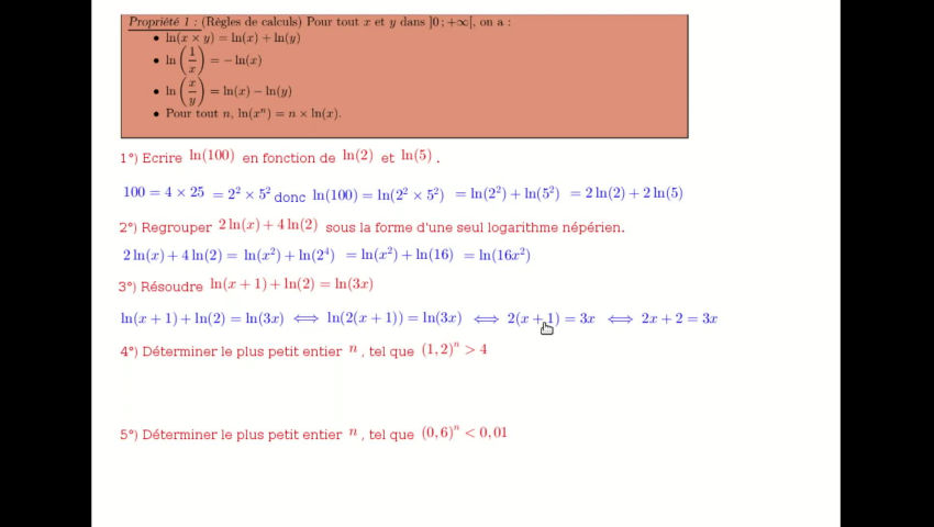 Régles de calculs du logarithme népérien - Sciences & Technologies